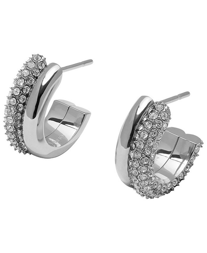 Olivia Burton Silver-Tone Crystal Hoop Earrings - Macy's