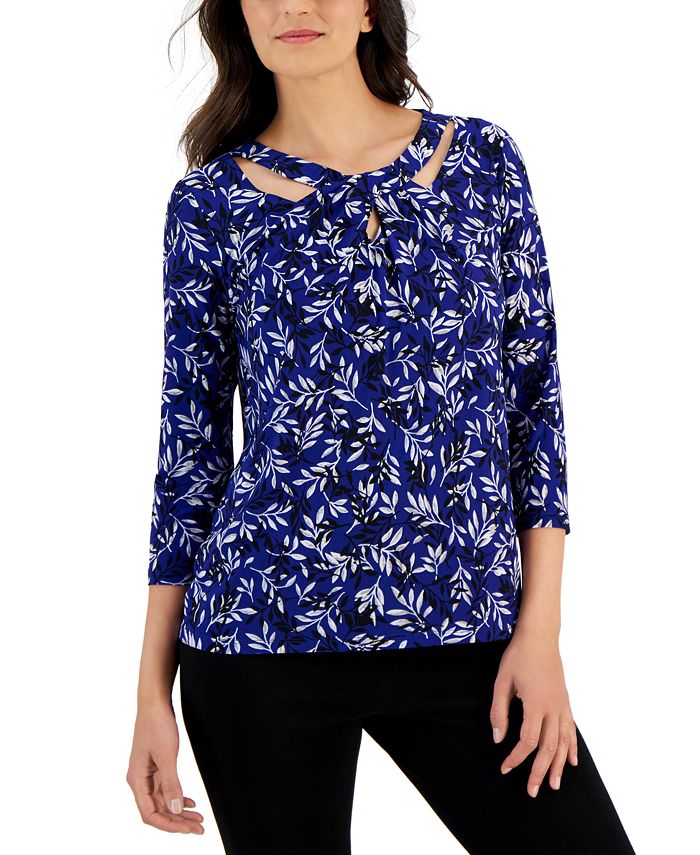 Kasper Printed Twist Neck Top Macys