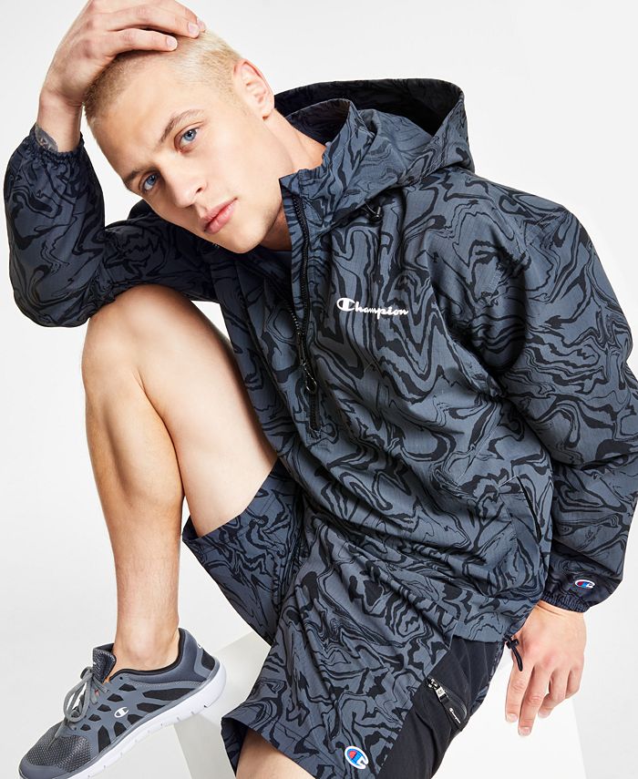 Champion Men's Standard-Fit Logo-Print Water-Resistant Ripstop Anorak ...