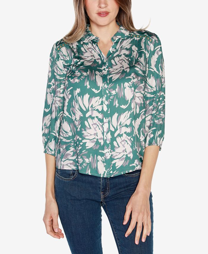 Belldini Women's Floral Print Button-Front Blouse - Macy's