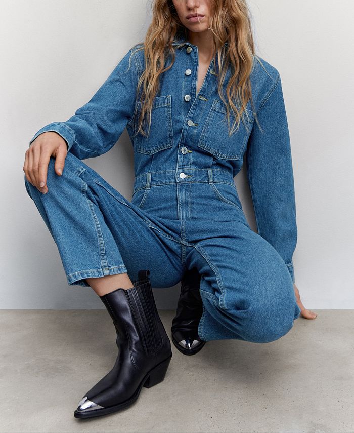 MANGO Women's Long Denim Jumpsuit - Macy's