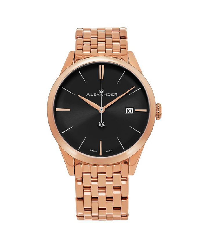 Alexander Men's Sophisticate Rose-Gold Stainless Steel , Black Dial ...