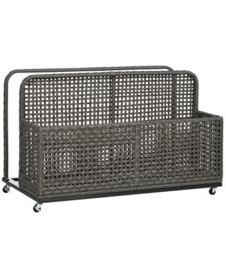 Outsunny Patio Wicker Pool Float Storage with Wheels, Outdoor Rolling ...