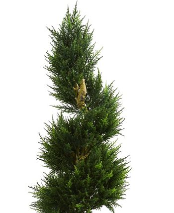 Nearly Natural 6' Spiral Cypress Artificial Tree in Cylinder Planter UV ...
