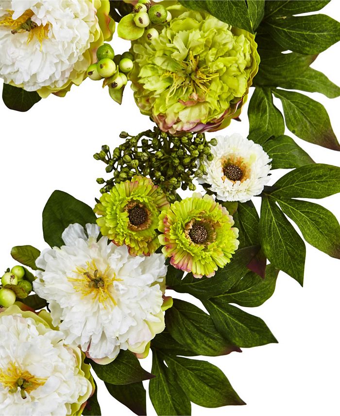 Nearly Natural 24'' Peony & Mum Wreath - Macy's