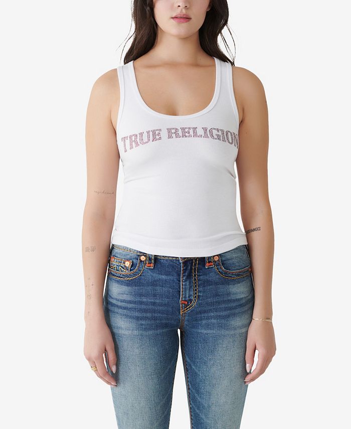 True Religion Women's Crystal Arched Logo Cotton Tank - Macy's