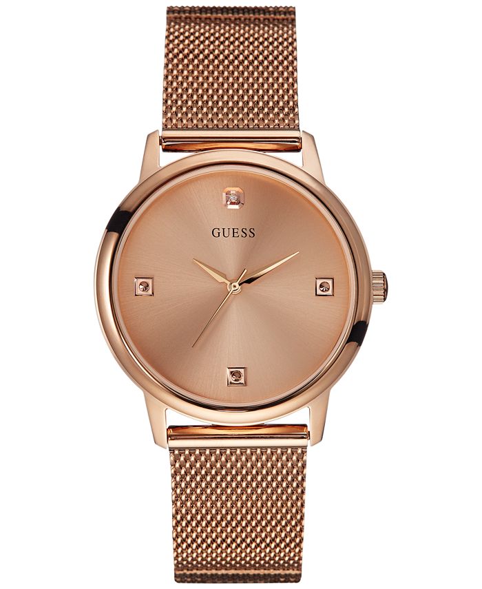 GUESS Men's Diamond Accent Rose Gold-Tone Mesh Bracelet Watch 40mm ...