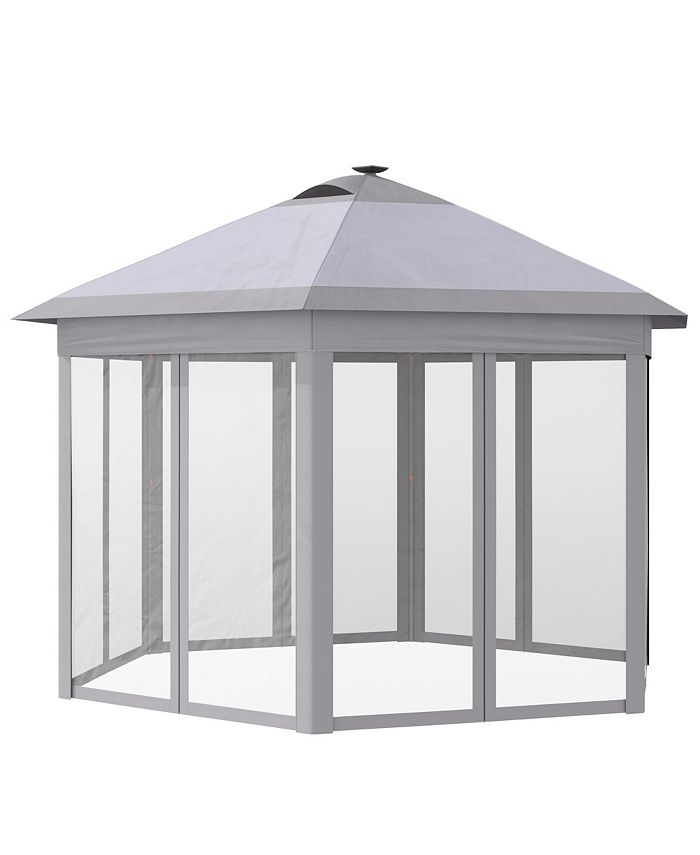 Outsunny 13' x 11' Pop Up Gazebo Tent, Hexagonal Canopy w/ Solar LED Light, Remote Control, Mesh ...