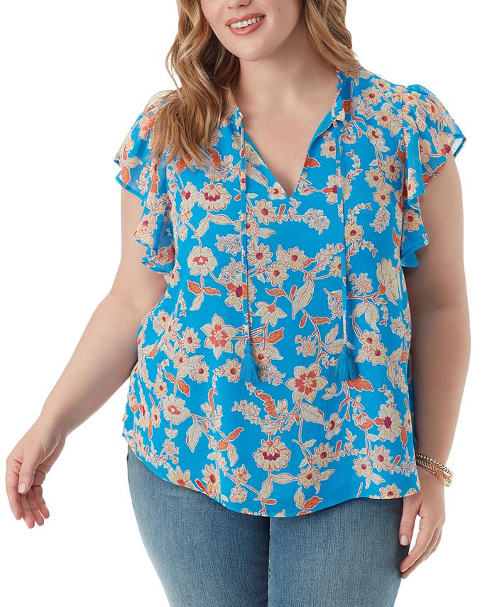 Jessica Simpson Trendy Plus Size Lora Printed Flutter-Sleeve Top - Macy's