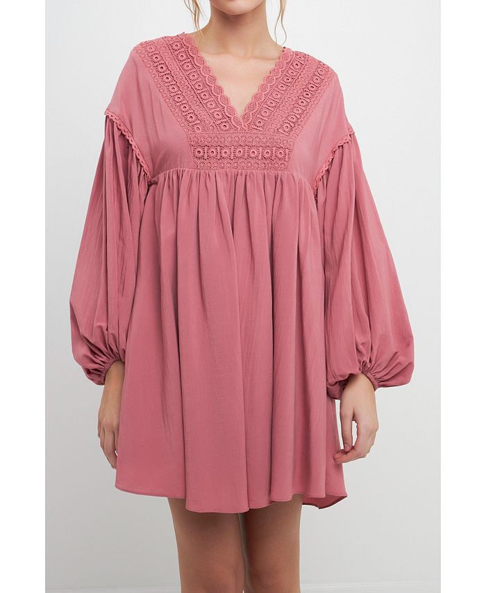 Free the Roses Women's Laced Blouson Sleeve Shift Dress - Macy's