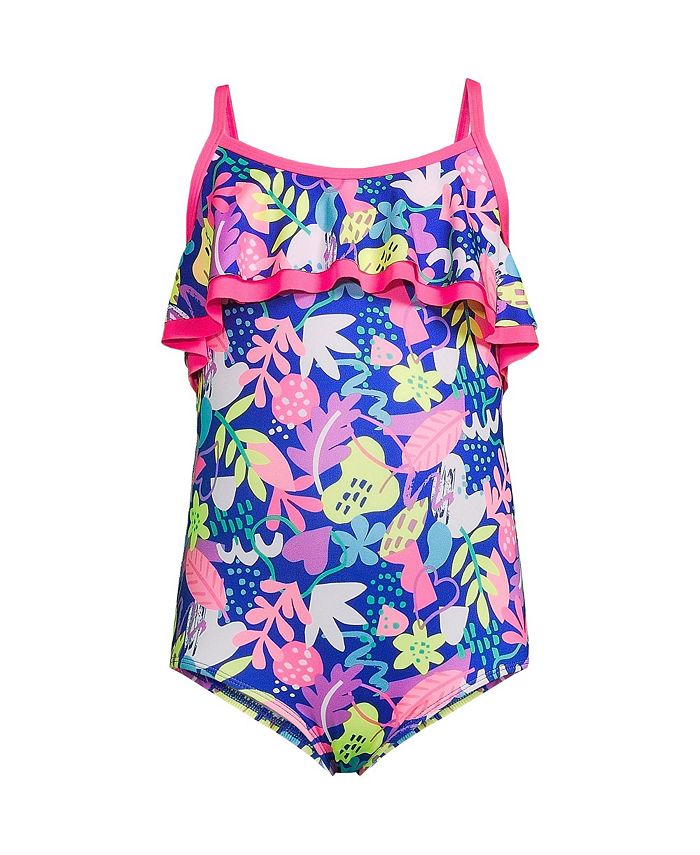 Lands' End Child Girls Ruffle One Piece Swimsuit - Macy's