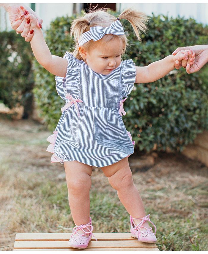 RuffleButts Baby Girls Seersucker Ruffle Short Sleeved Romper - Macy's