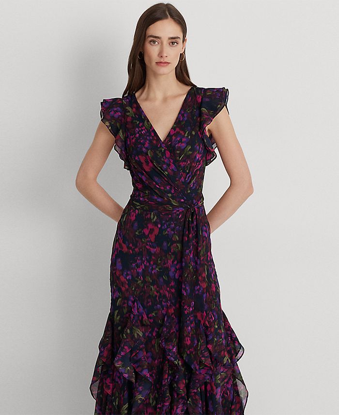 Lauren Ralph Lauren Women's Floral Ruffle-Trim Georgette Gown - Macy's
