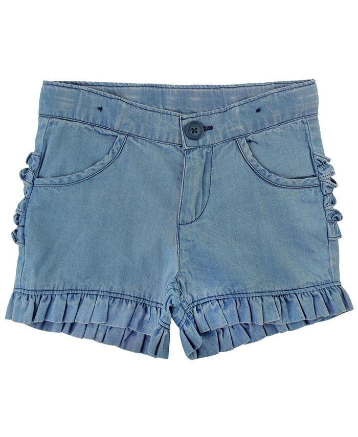 RuffleButts Baby Girls Light Wash Denim Ruffle Shorts - Macy's