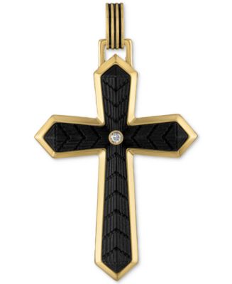 Esquire Men's Jewelry Cubic Zirconia Carbon Fiber Cross Pendant in 14k ...