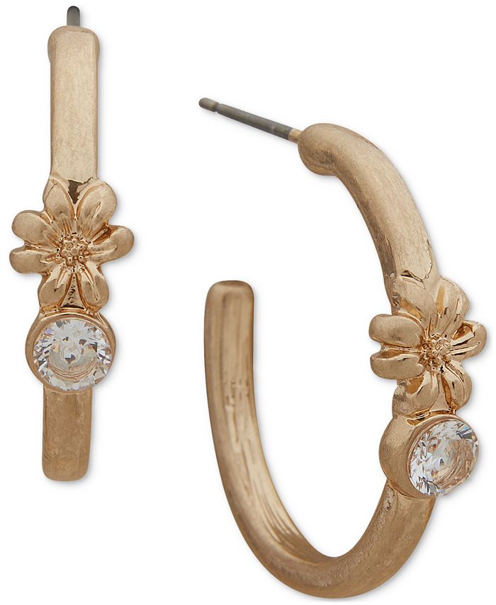 Lonna And Lilly Gold Tone Small Crystal And Flower C Hoop Earrings 0 8