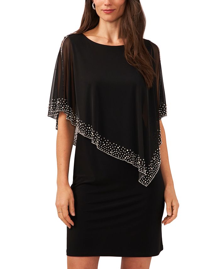 MSK Women's Short-Sleeve Overlay Beaded Cape Dress - Macy's