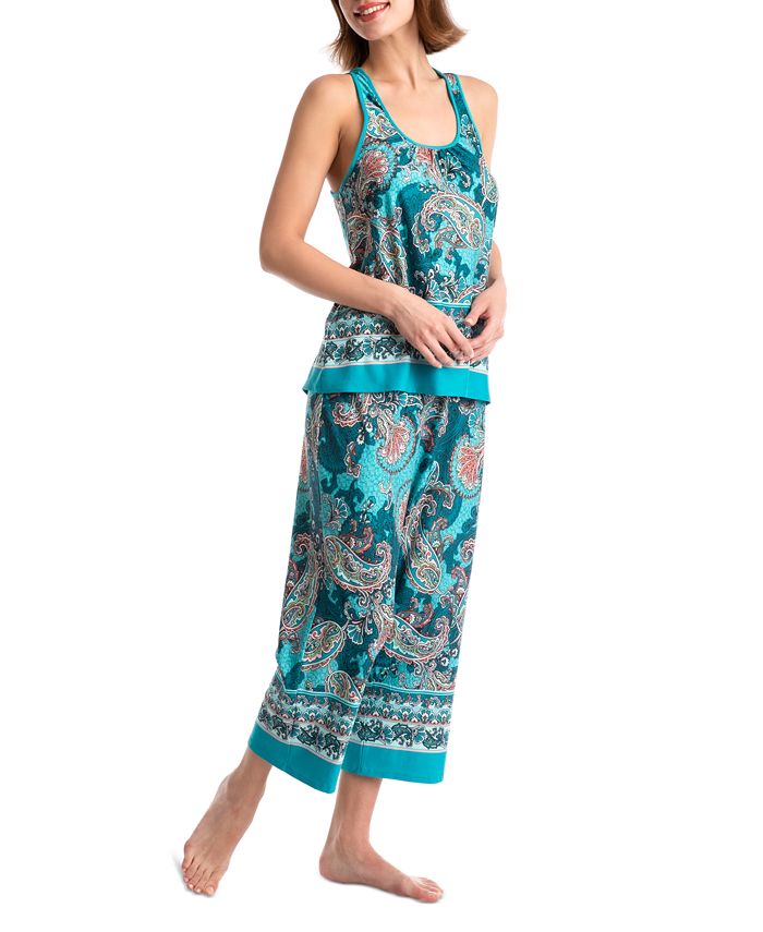 Linea Donatella Women's 2-Pc. Patrice Border Cropped Pajamas Set - Macy's