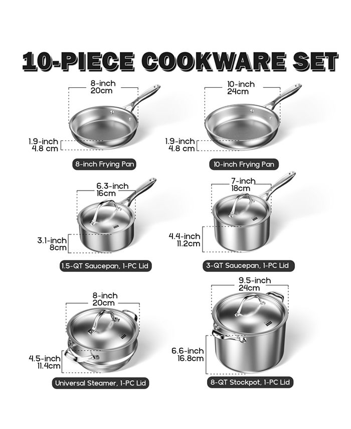 Cooks Standard Stainless Steel Kitchen Cookware Sets 10-Piece, Multi ...