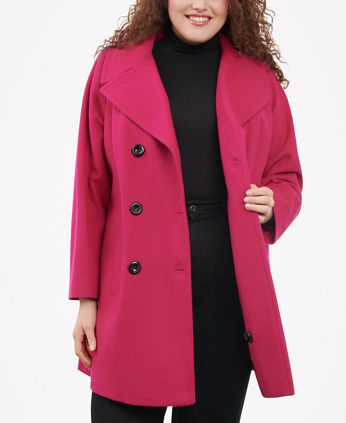 Anne Klein Women's Plus Size Notched-Collar Double-Breasted Peacoat ...