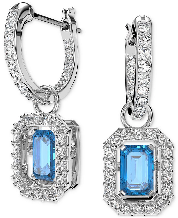 Swarovski Rhodium-Plated Crystal Octagon Charm Drop Earrings - Macy's