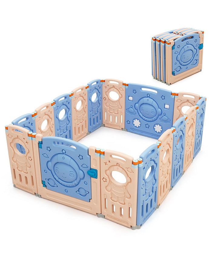 Costway 16-Panel Foldable Baby Playpen Kids Activity Center w/ Lockable ...
