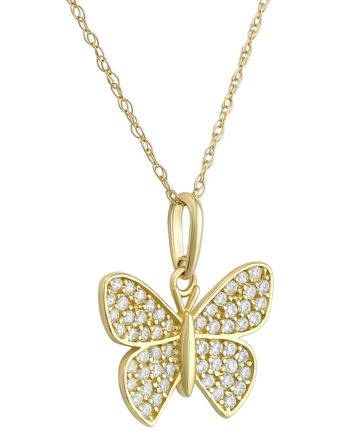 Macy's Cubic Zirconia Butterfly 18" Pendant Necklace in 10k Gold - Macy's