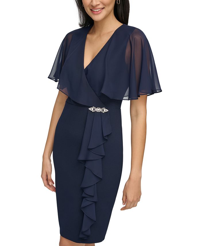 Jessica Howard Women's Capelet Ruffled-Cascade Dress - Macy's