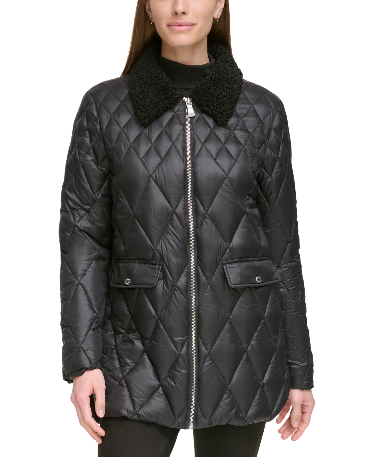 Click here for Calvin Klein Womens Faux-Fur-Collar Quilted Coat -... prices