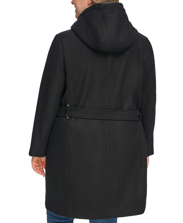 DKNY Women's Plus Size Faux-Fur Hooded Belted Coat - Macy's