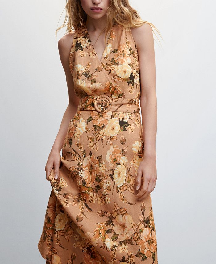MANGO Women's Floral Linen-Blend Dress - Macy's