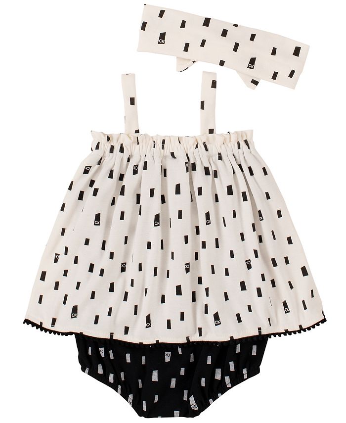Calvin Klein Baby Girls Logo Sunsuit and Headband, 2 Piece Set - Macy's