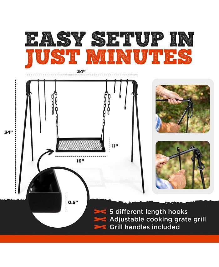 Bruntmor Cast Iron Outdoor Portable Swing Hanging Campfire Cooking ...