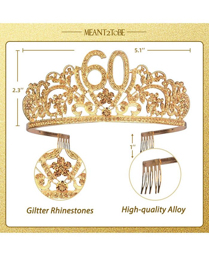 Meant2tobe 60th Birthday Sash and Tiara for Women - Fabulous Glitter Sash + Flowers Rhinestone ...