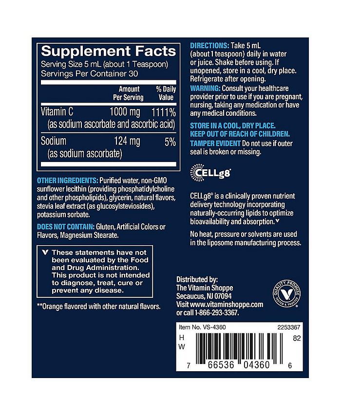 Vthrive Liquid Liposomal Vitamin C Immune Support 1,000 MG - Orange (5 ...