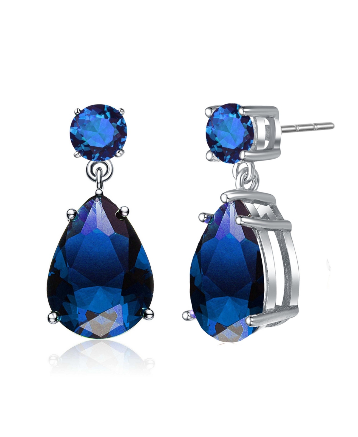 Sterling Silver Oval Shaped Cubic Zirconia Accent Drop Earrings - Blue