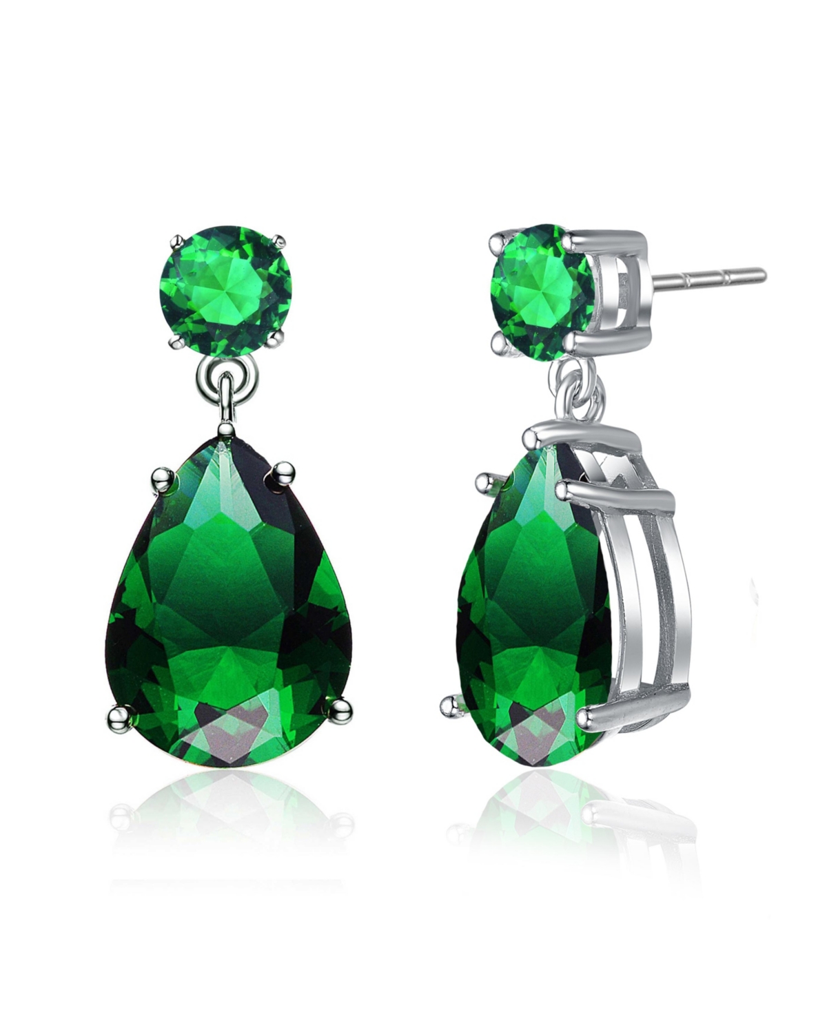 Sterling Silver Oval Shaped Cubic Zirconia Accent Drop Earrings - Green