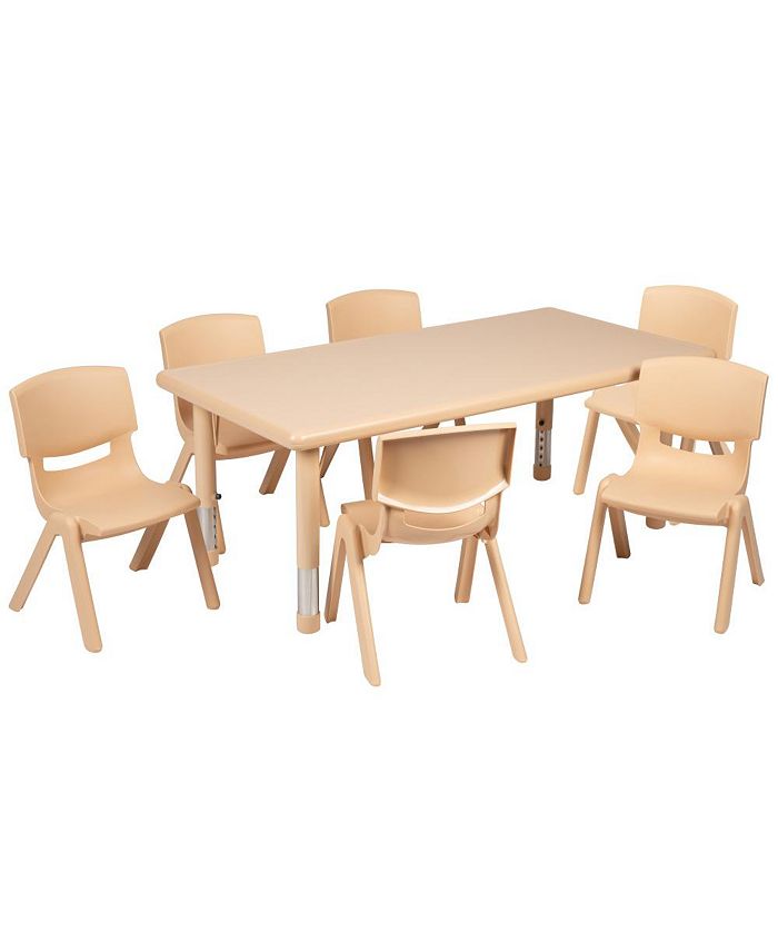EMMA+OLIVER 24"W X 48"L Rectangular Plastic Height Adjustable Activity Table Set With 6 Chairs ...