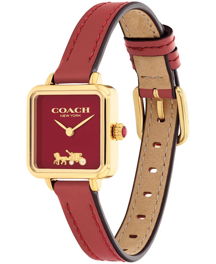 COACH Women's Cass Signature Horse and Carriage Red Leather Strap Watch ...