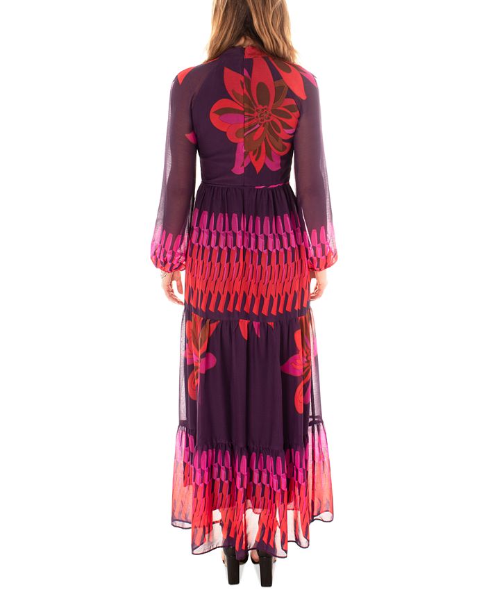 Maison Tara Women's Printed Chiffon Mock-Neck Maxi Dress - Macy's