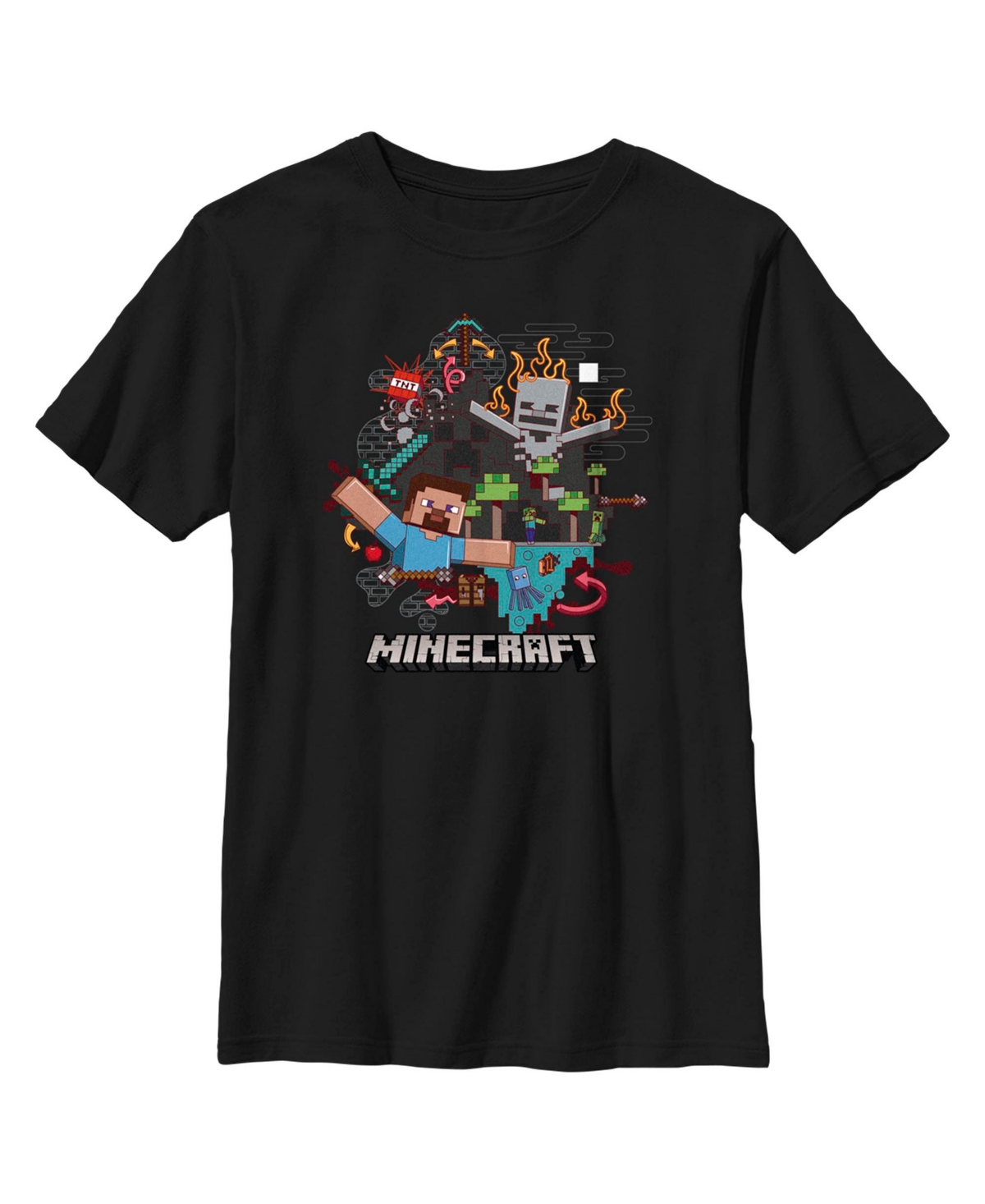 Microsoft Boy's Minecraft Steve And Skeleton Child T-shirt In Black ...