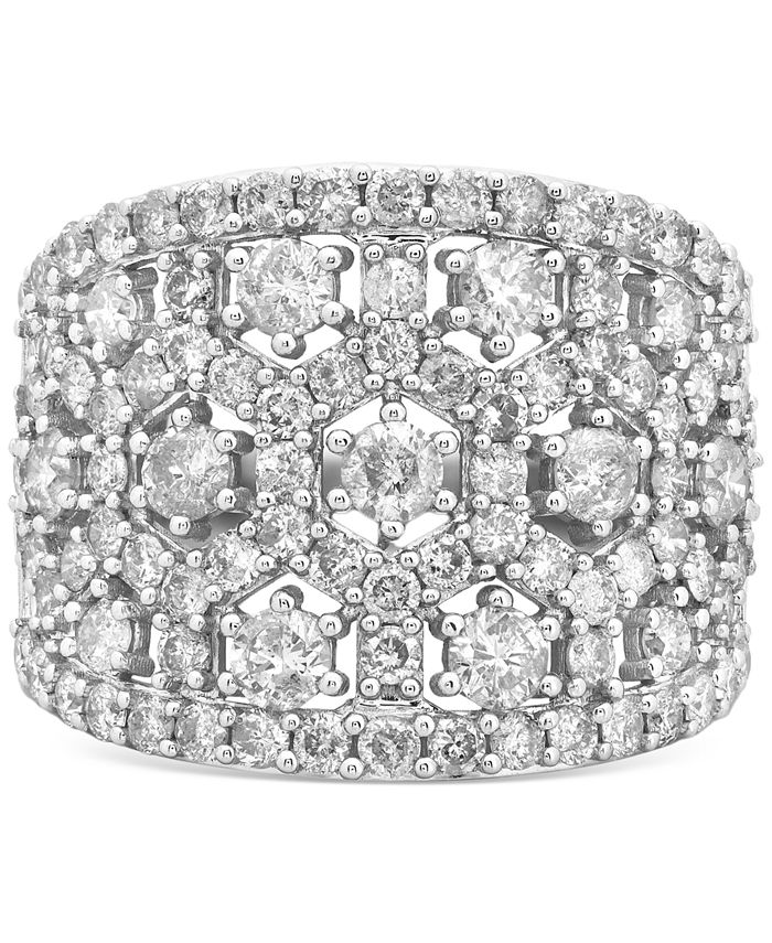 Macy's Diamond Wide Cluster Statement Ring (3 ct. t.w.) in 10k White ...