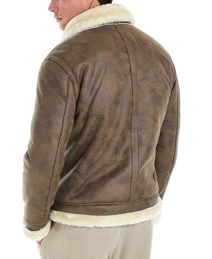 GUESS Men's Fleece-Lined Zip-Front Aviator Jacket - Macy's