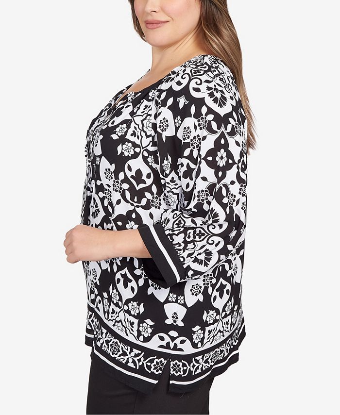 Ruby Rd. Plus Size Woven Printed Silk Top - Macy's