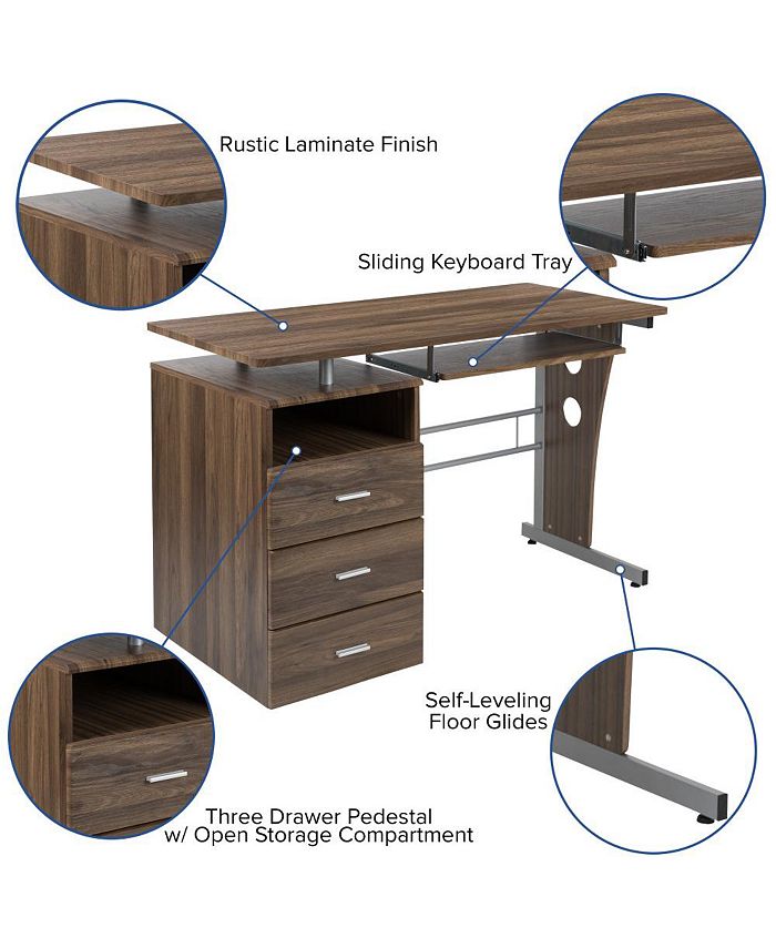 EMMA+OLIVER Desk With Three Drawer Single Pedestal And Pull-Out ...