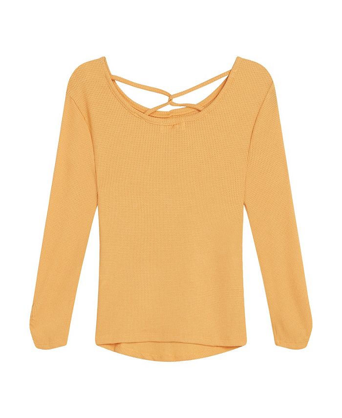 Beautees Big Girls Elbow Cinch Sleeve, Crew Neck Waffle with Glitter ...