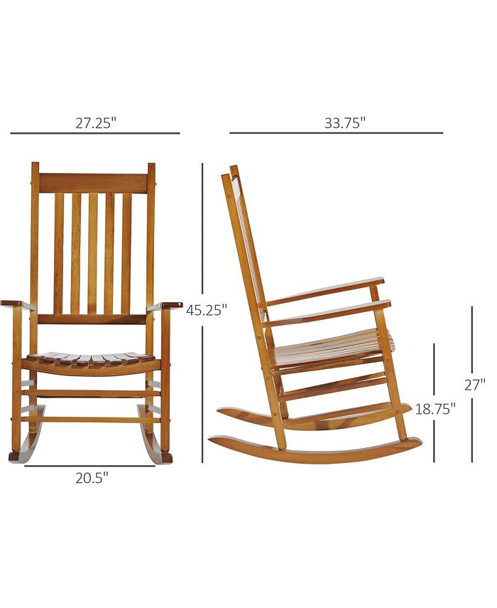 Outsunny Outdoor Rocking Chair, Wooden Rustic High Back All Weather ...