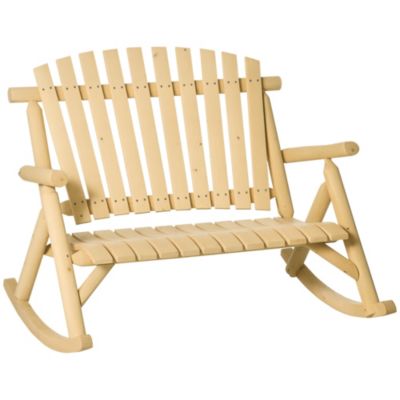Outsunny Wooden Porch Rocking Chair, Wood Double Adirondack, 2 Person ...