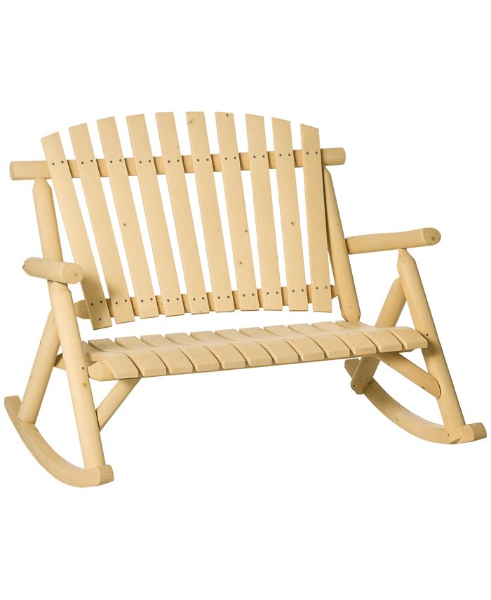 Outsunny Wooden Porch Rocking Chair, Wood Double Adirondack, 2 Person ...