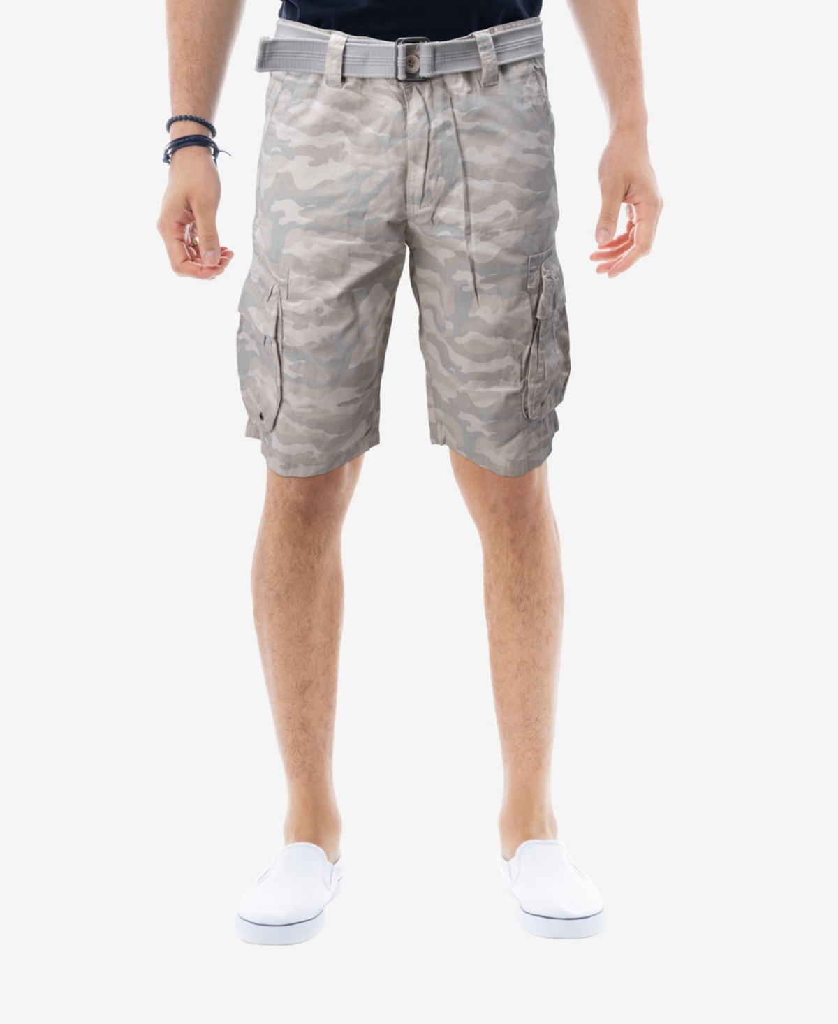 Click here for Mens Belted Double Pocket Cargo Shorts - Sand camo prices